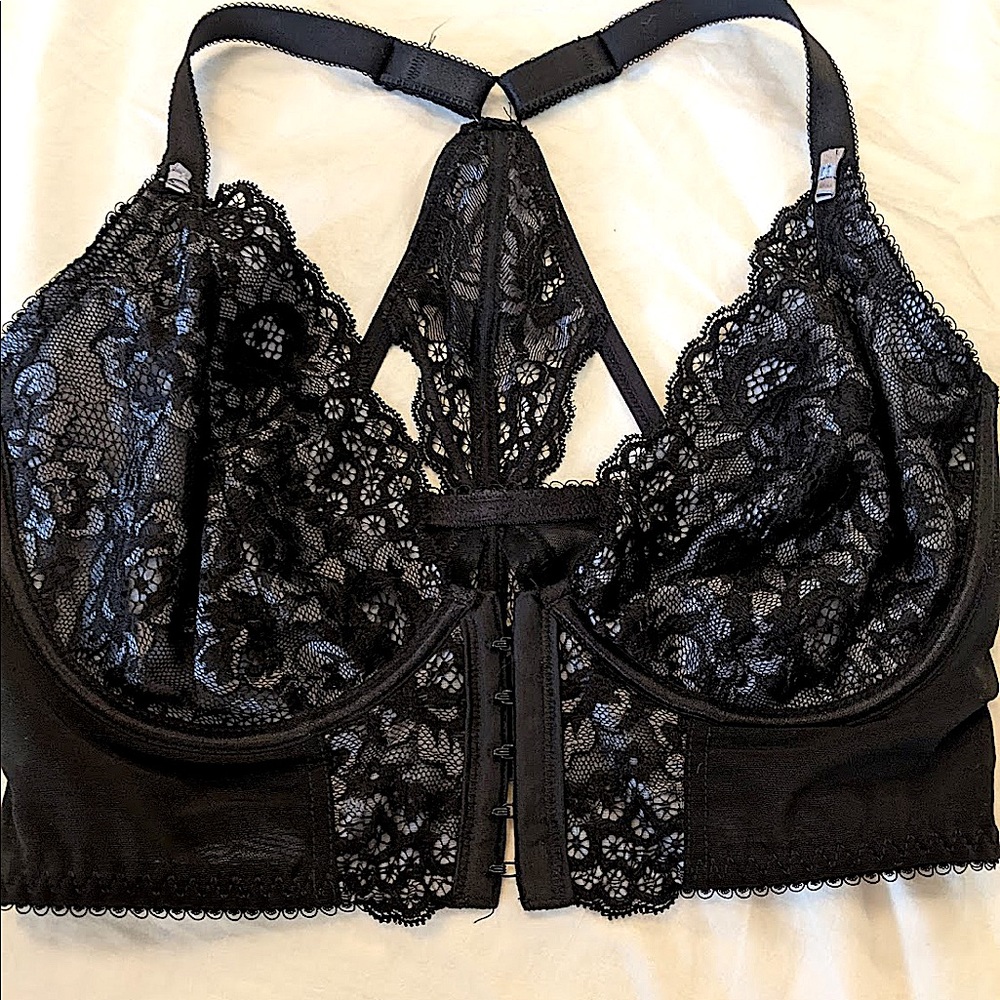 Lacy Black Corset Front Clasp Bra - Gem